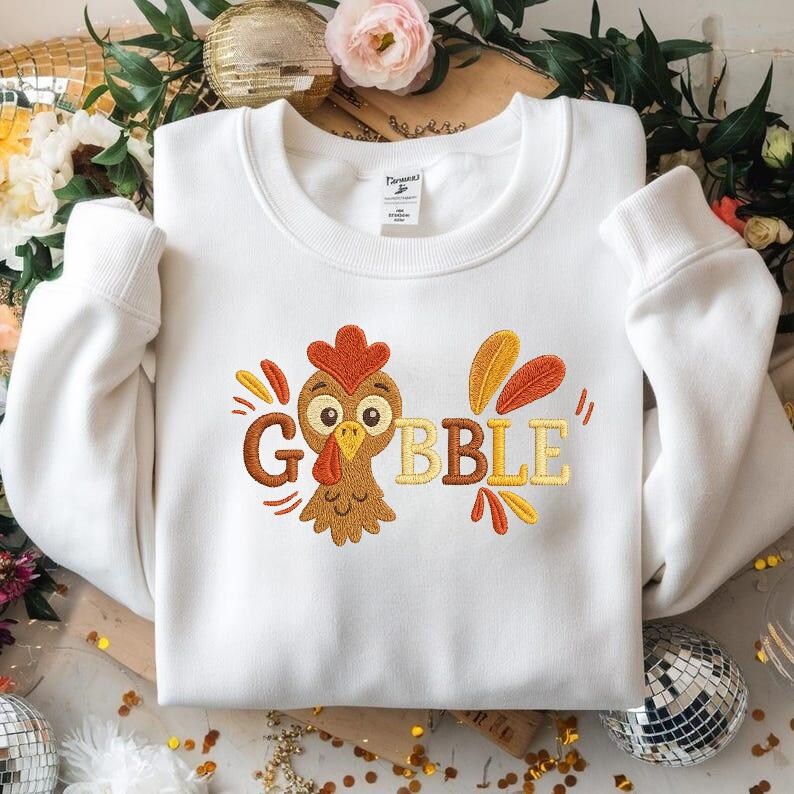 Gobble Gobble Turkey Embroidery Design, Thanksgiving Turkey Embroidery ...