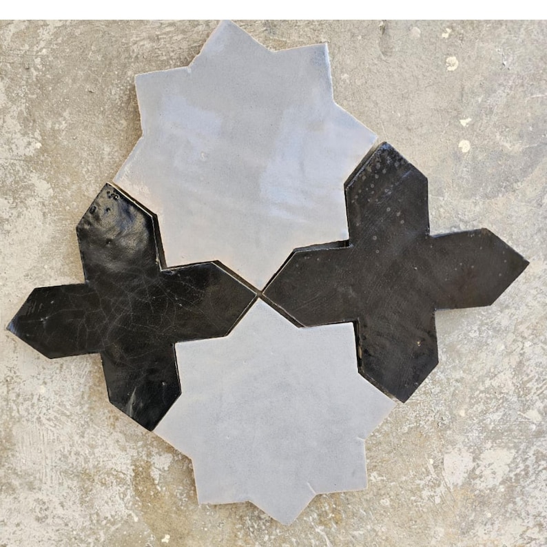 Handmade Moroccan Zellige Tile Blue White Star Cross Tile Fez Artisan ...
