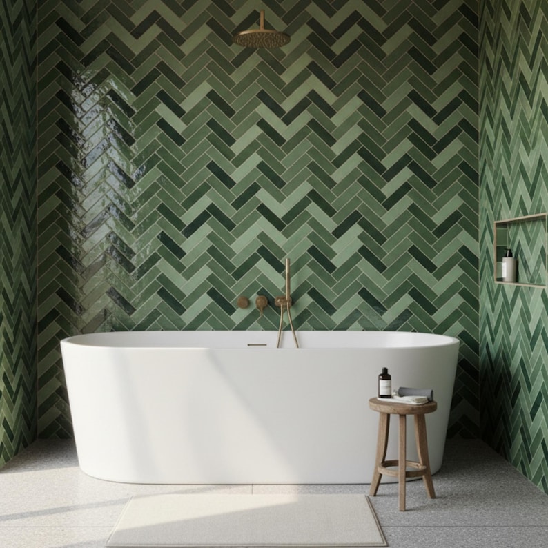Handmade Moroccan Zellige Tiles, Green Multi Tone, Sage Forest Dark ...