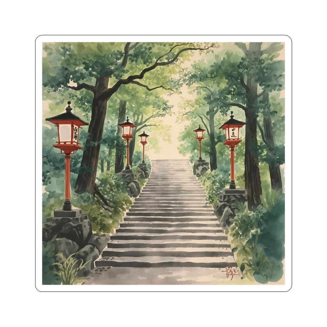 Japanese Shrine Path Sticker, Kyoto Stone Steps and Lanterns, Kiss-cut ...