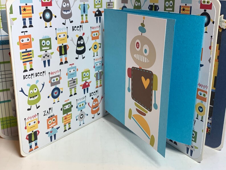 Robot Scrapbook Mini Album Premade Pages Chipboard Album Space Birthday ...
