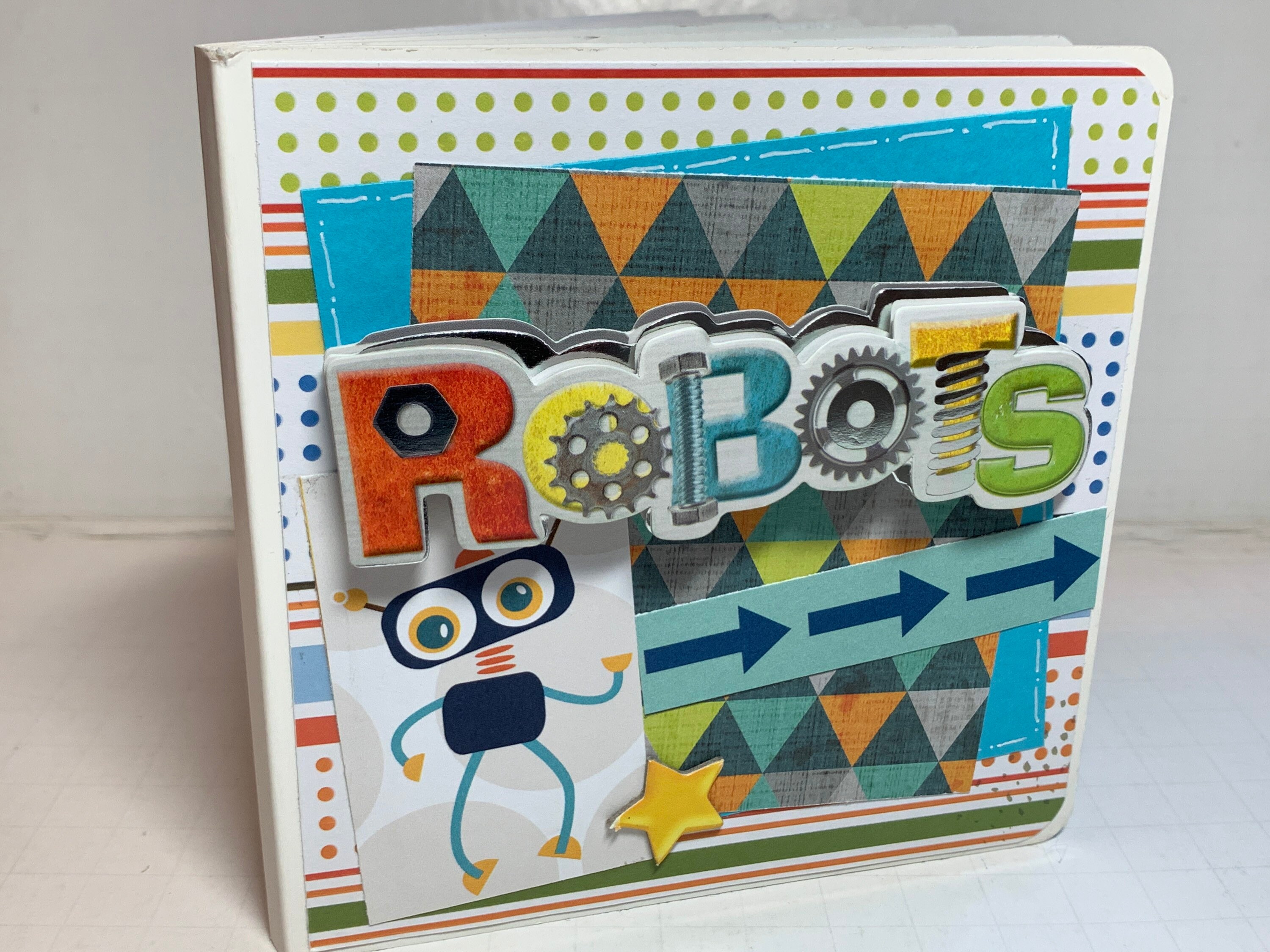 Robot scrapbook mini album Premade pages Chipboard Album space | Etsy