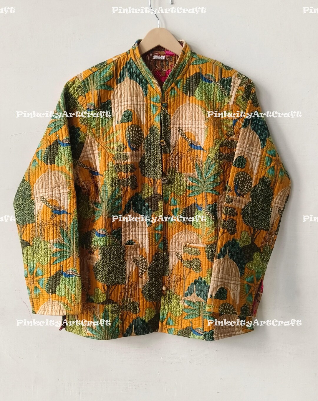 Hand Block Print Quilted Cotton Jacket, Forest Print Indian Jacket ...