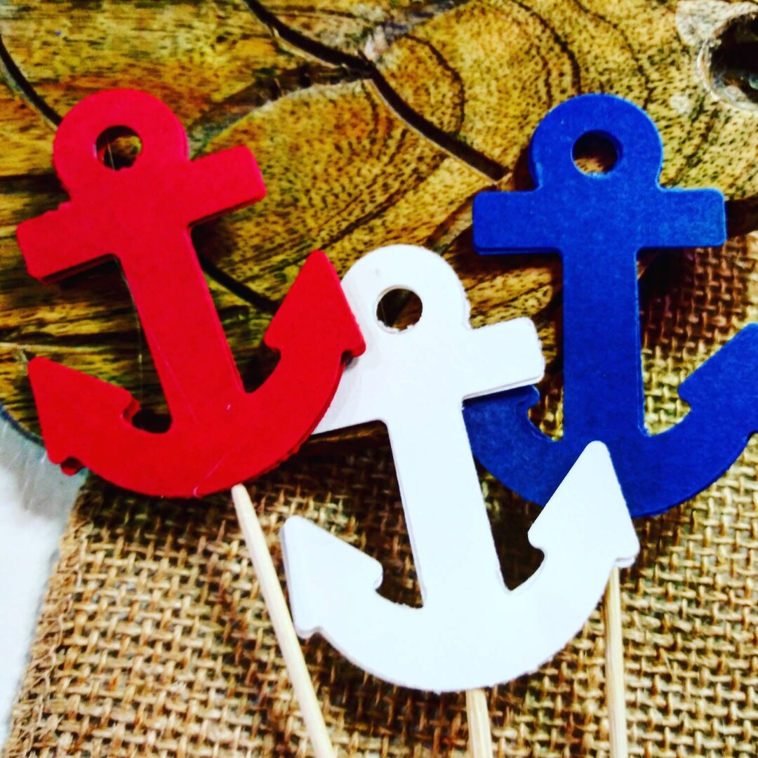 Anchor Cupcake Toppers 12CT, Nautical Party Decorations, Birthday, Baby ...