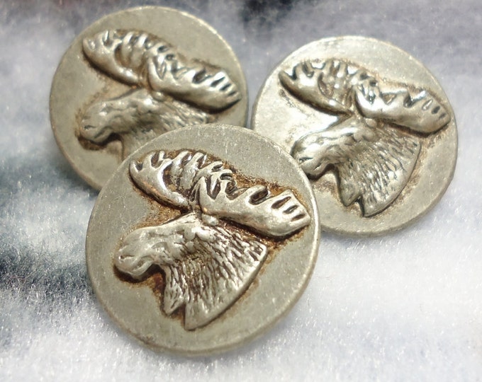 Pewter Moose Buttons Vintage Set of 3 - Etsy