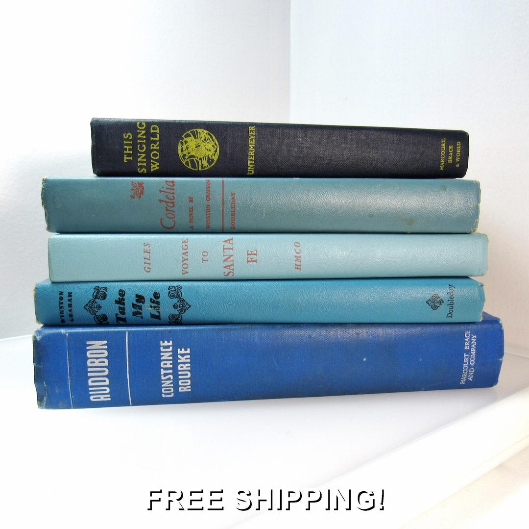 The Blue Book Stack: Set of 5 Vintage Books for Reading, Props, or ...