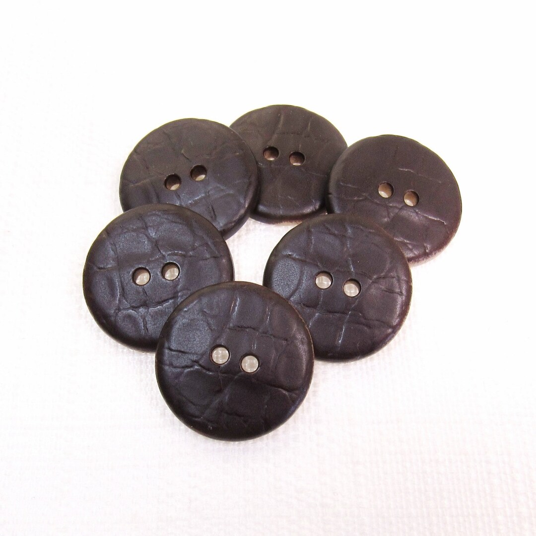 Leather-look: 7/8" (22mm) Dark Brown Plastic Buttons • Set of 6 New Old ...
