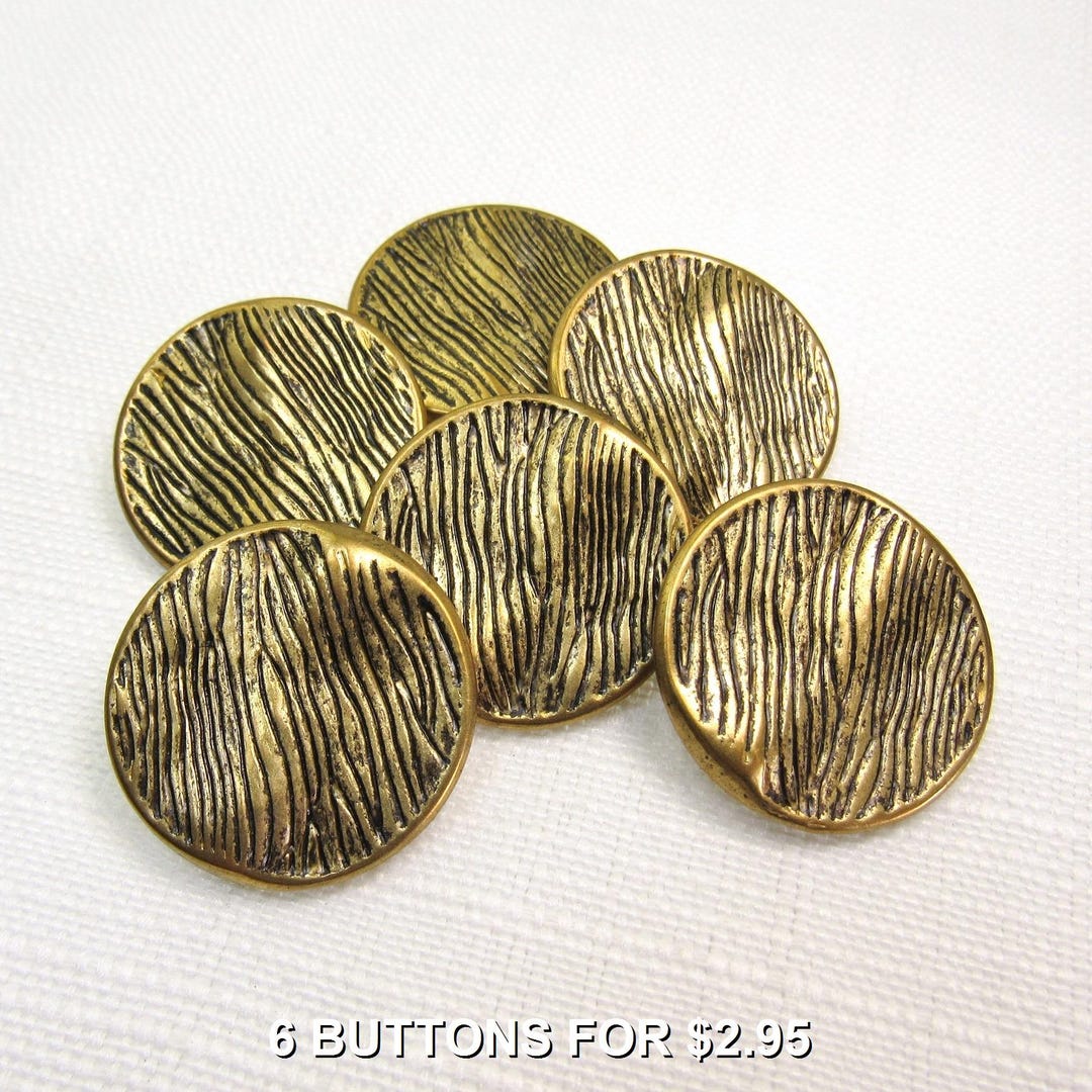 Wavy Lines: Large 1-1/8" (28mm) Antiqued Goldtone Metal Buttons • Set ...