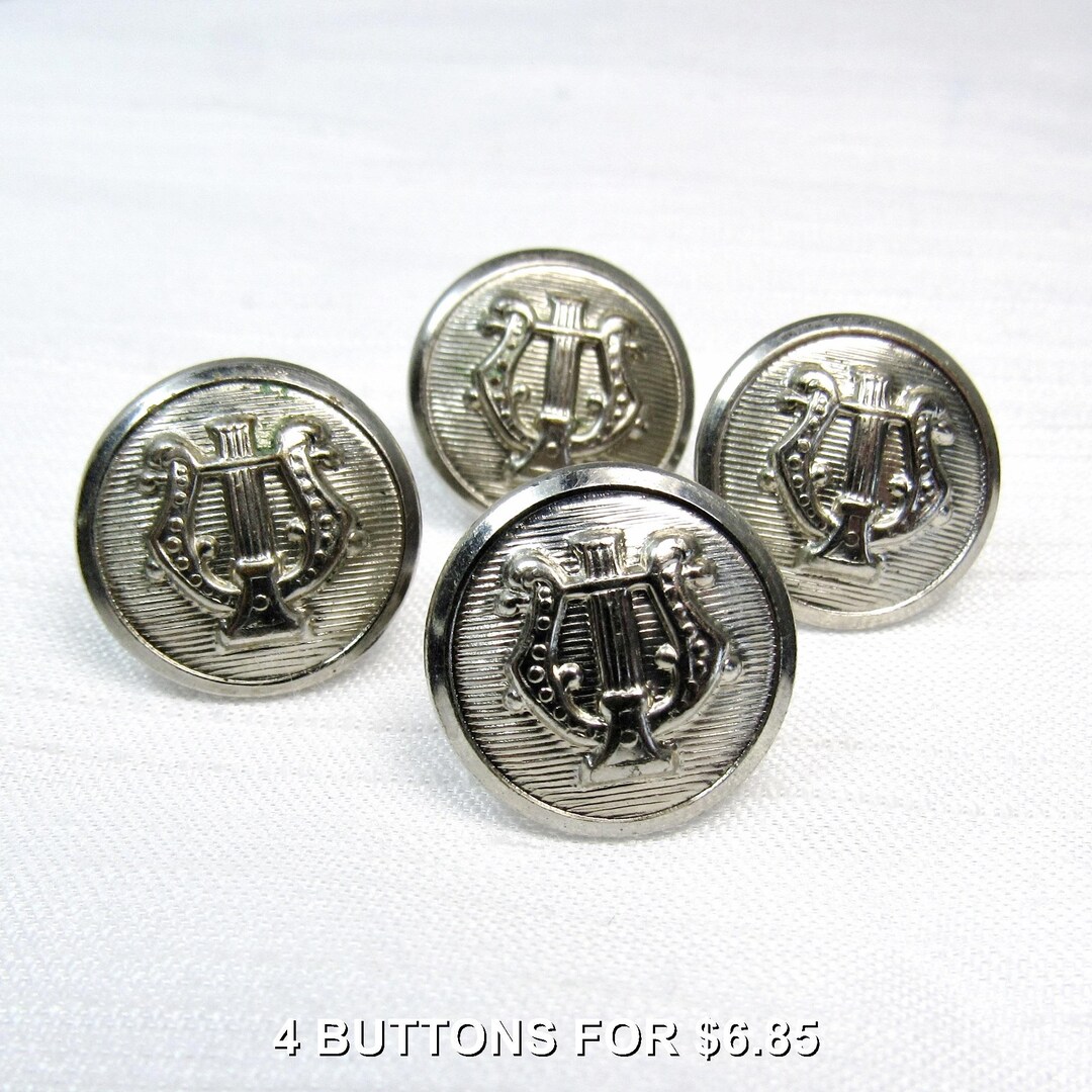 Waterbury Drum Corps Lyre Buttons: 5/8" (15mm) Silvertone Metal Buttons ...