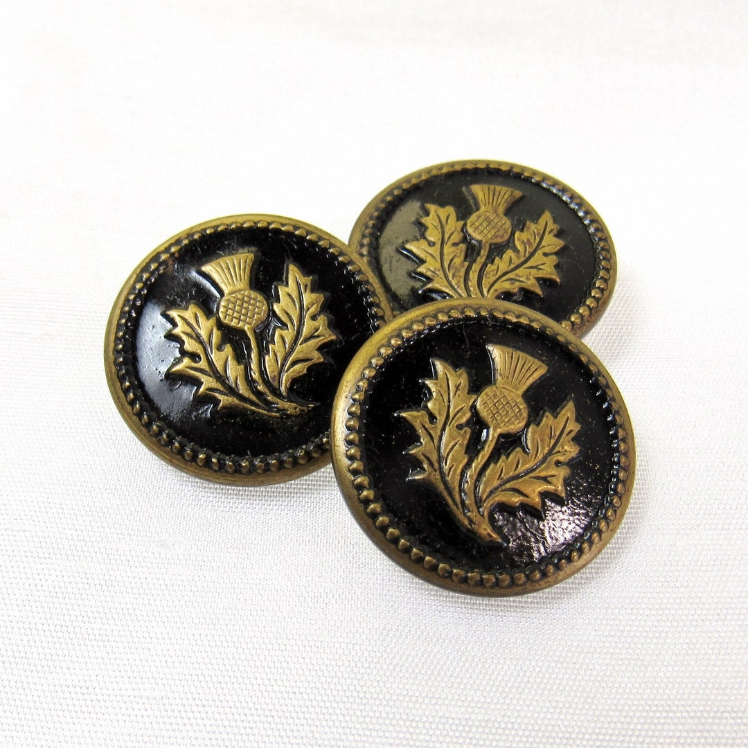Scottish Thistle: 15/16 24mm Enameled-style Goldtone Metal Buttons Set ...
