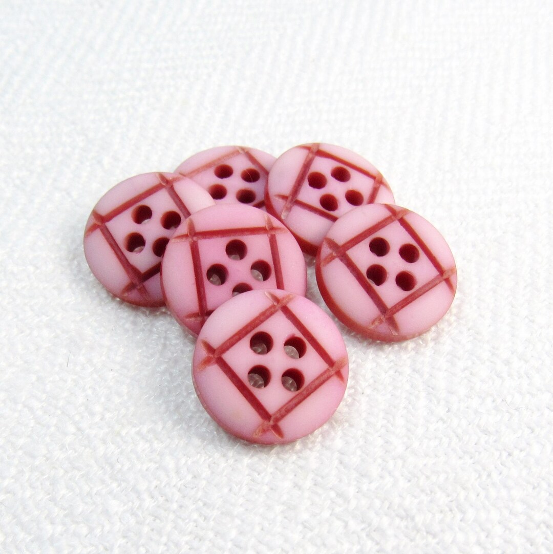 Pastel Pink: 9/16" (14mm) 2-tone Impressed Buttons • Set of 6 Vintage ...