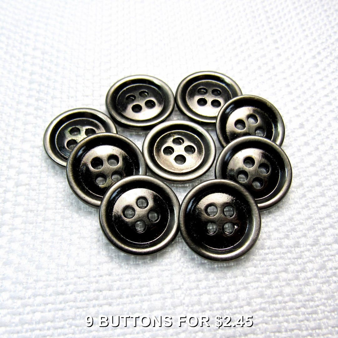Silver to Graphite: 9/16" (14mm) Glossy Metal Buttons • Set of 9 ...