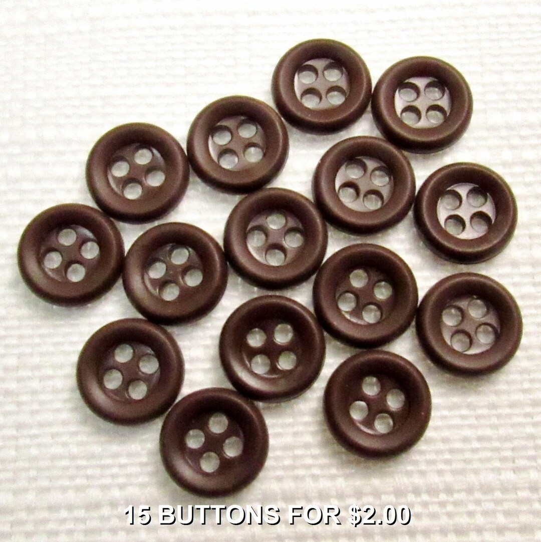 Bistro Coffee: 3/8" (9mm) Dark Brown Buttons • Set of 15 Vintage New ...