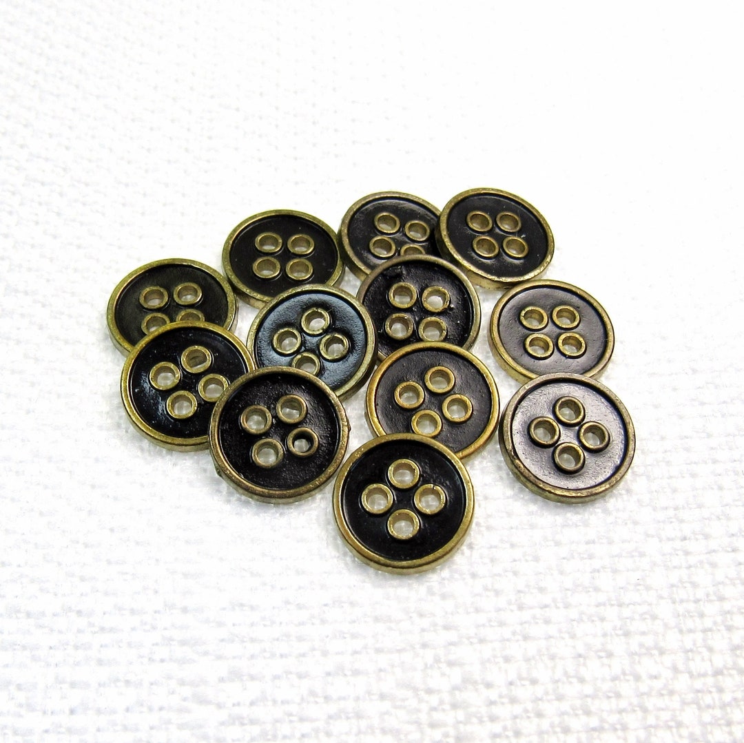 Gold Rimmed: 3/8 9mm Goldtone Metal Buttons With Black Fill Buttons Set ...