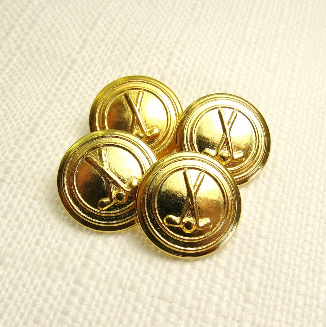 Crossed Clubs: 5/8" (15mm) Goldtone Metal Golf Buttons • Set of 4 New ...