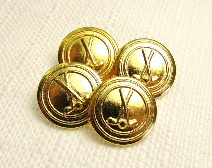 Crossed Clubs: 5/8" (15mm) Goldtone Metal Golf Buttons • Set of 4 New ...