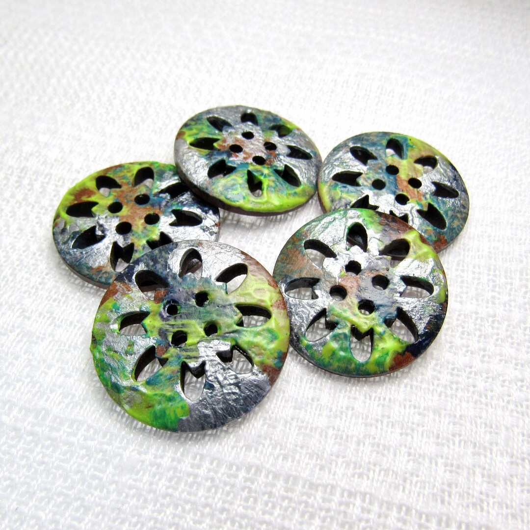 Crisp Air: 1 25mm Multicolor Hand Painted Openwork Wood Buttons Set of ...