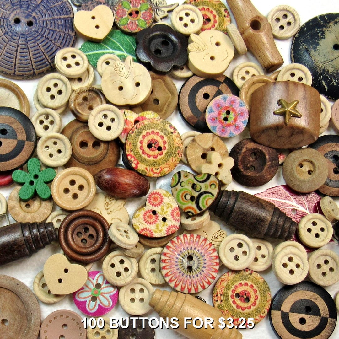 The Wood Button Assortment: A Variety Mix of 100 Vintage to ...