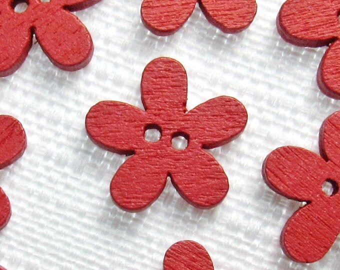 Red Daisy: 9/16" (14mm) Wooden Flower Buttons • Set of 9 New / Unused ...