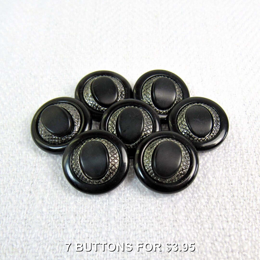 Elegant Ebony: 5/8" (15mm) Black Decorative Buttons • Set of 7 New ...