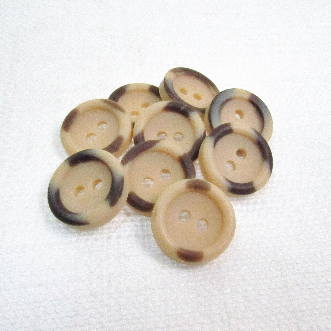 Random Rims: 9/16" (14mm) Tan and Brown Buttons • Set of 9 Vintage New ...
