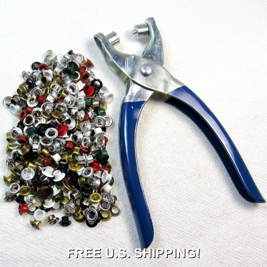 Rivet Plier and Eyelet Assortment Set: 350 Mixed Color Metal Eyelets ...