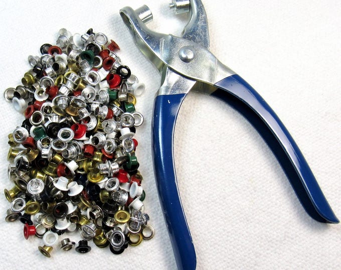 Rivet Plier and Eyelet Assortment Set: 350 Mixed Color Metal Eyelets ...