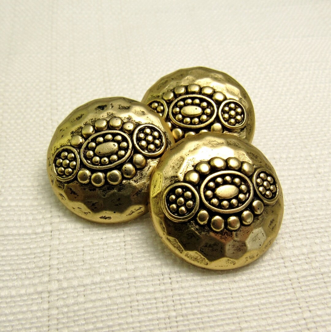 Hammered-look: 1" (25mm) Goldtone Faux Metal Buttons • Set of 3 ...