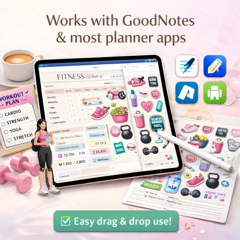 Digital Fitness Stickers: Workout Planner, Health & Wellness (goodnotes ...
