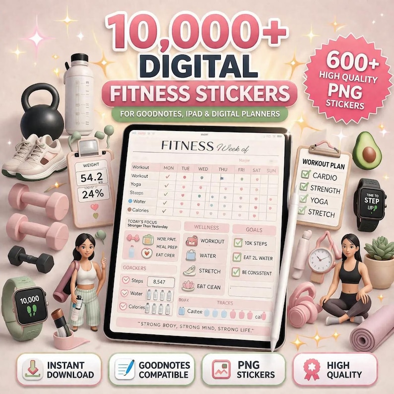 Digital Fitness Stickers: Workout Planner, Health & Wellness (goodnotes ...