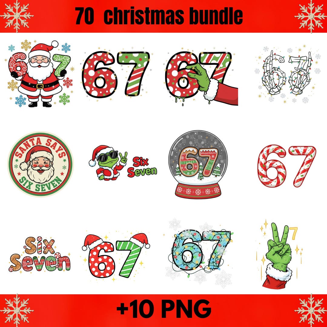 Christmas 67 PNG Bundle | Festive Number Clipart Pack | Santa & Candy ...