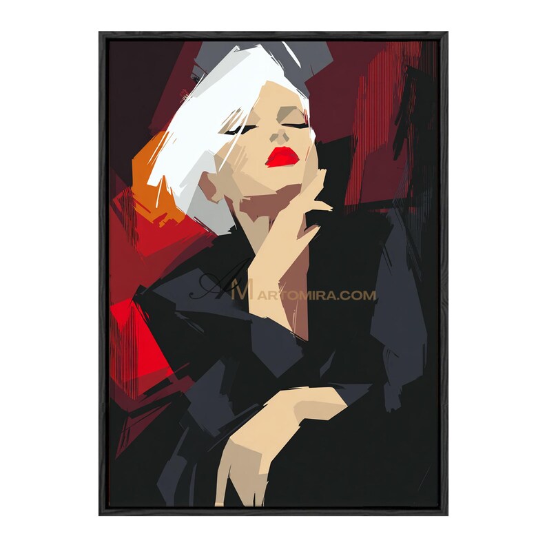 Red Abstract Woman Portrait Painting White Hair Painting Abstract ...
