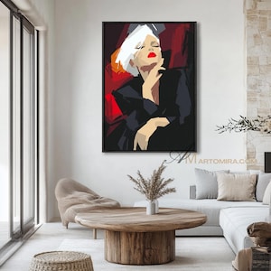 Red Abstract Woman Portrait Painting White Hair Painting Abstract ...
