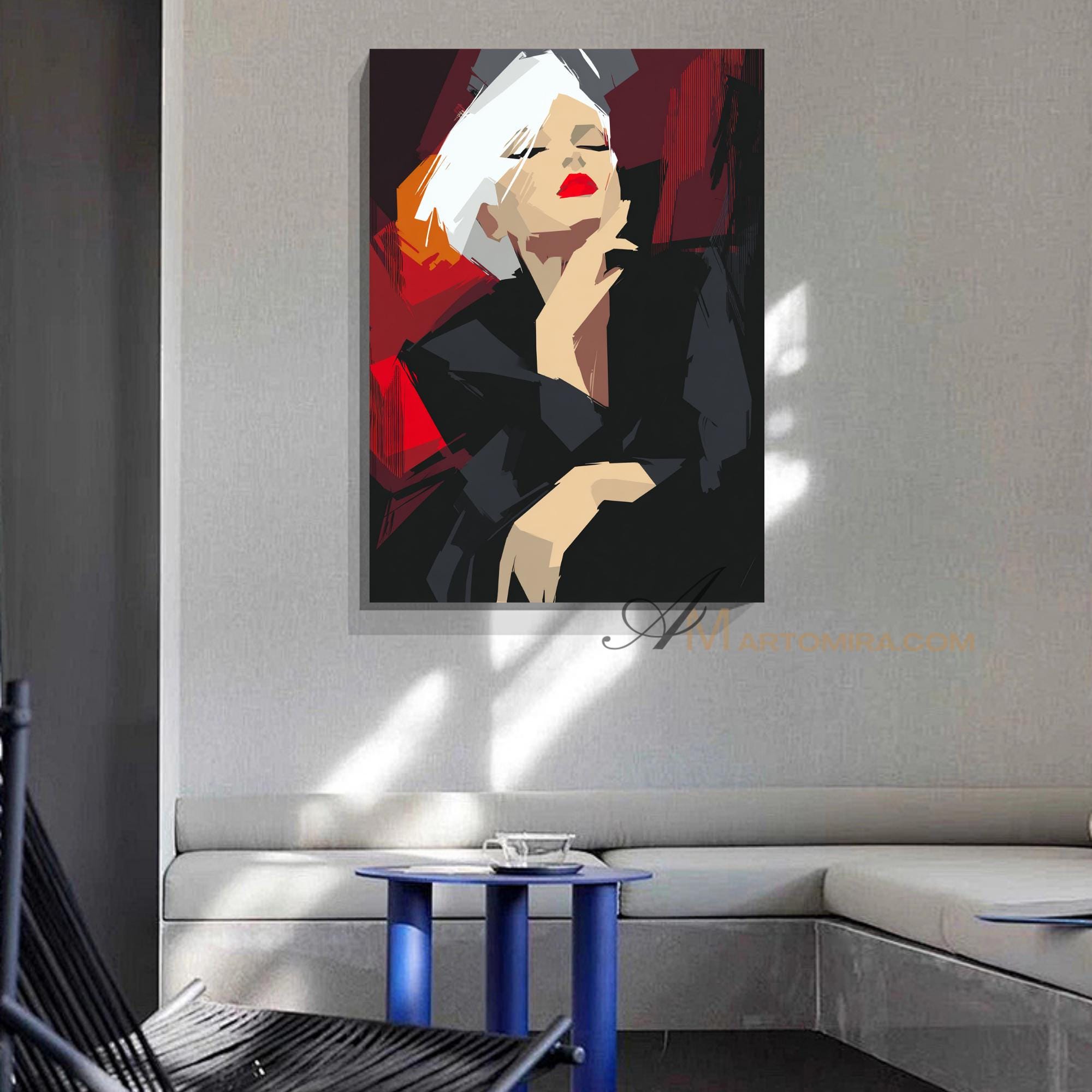Red Abstract Woman Portrait Painting White Hair Painting Abstract ...
