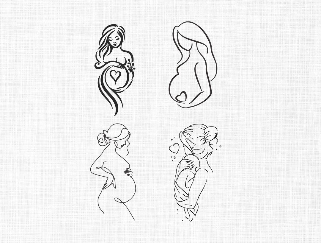 Mother & Pregnant Woman Line Art Embroidery Designs: Minimalist Machine ...