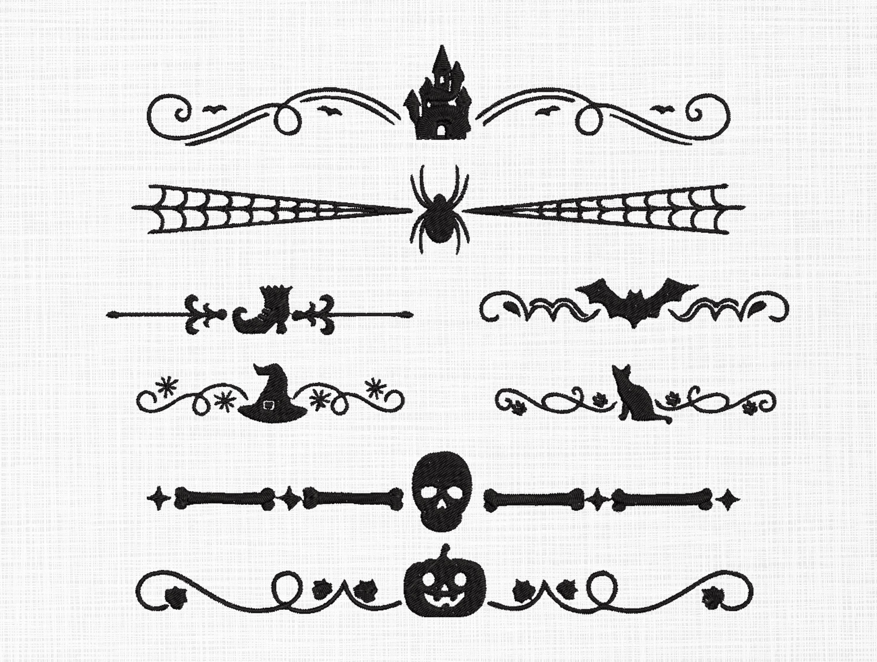 Halloween Embroidery Designs: Spooky Borders, Skulls, Bats (digital ...