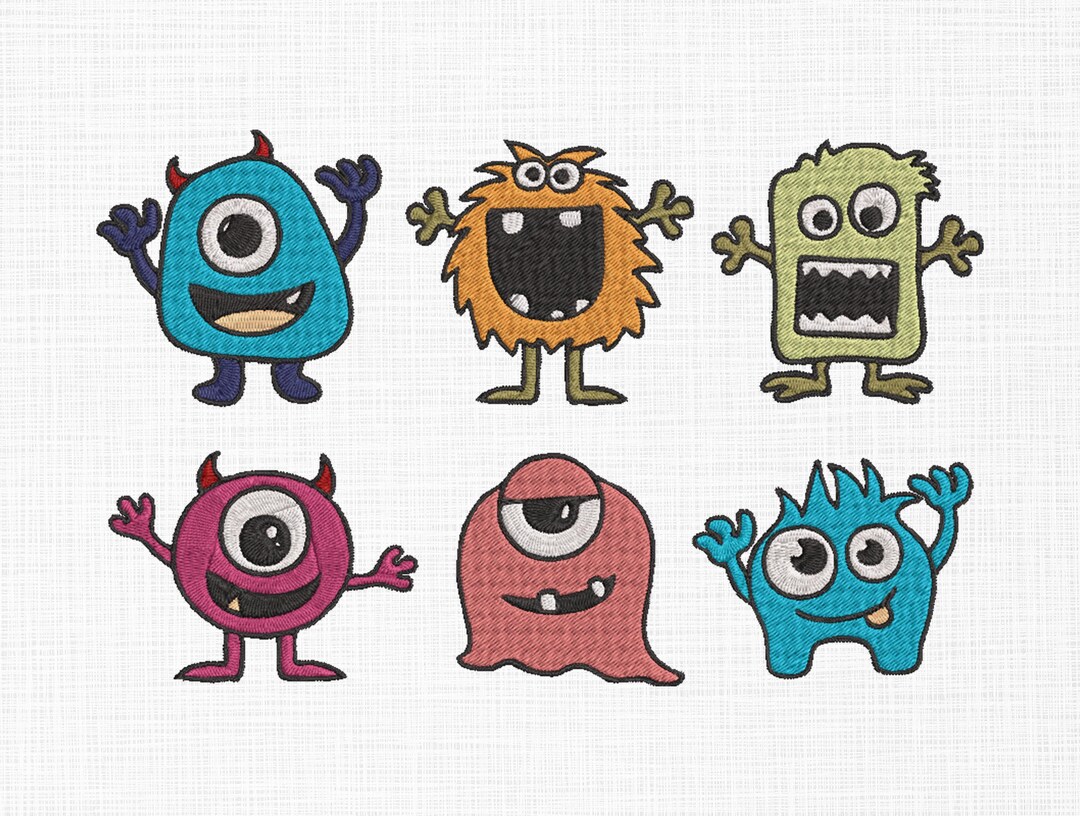 Monster Bundle Embroidery, Cute Monster Embroidery Design Set, Funny ...