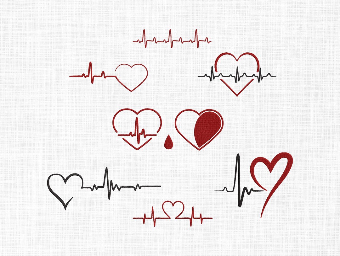 Heart Line Art Embroidery, Heartbeat Line Heart Embroidery Design, EKG ...