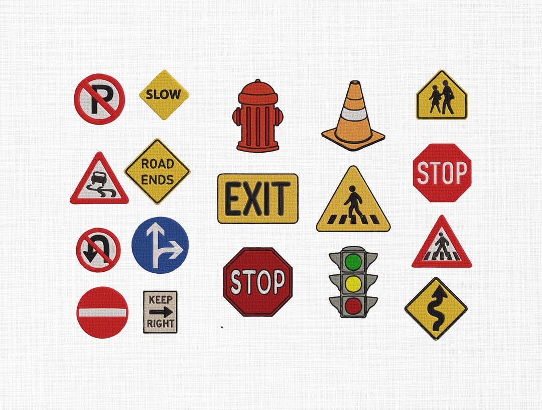Road Sign Embroidery Design Set, Traffic Signs Embroidery, Traffic ...