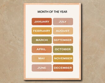 Months of the Year Educational Poster, Kindergarten Classroom Art ...