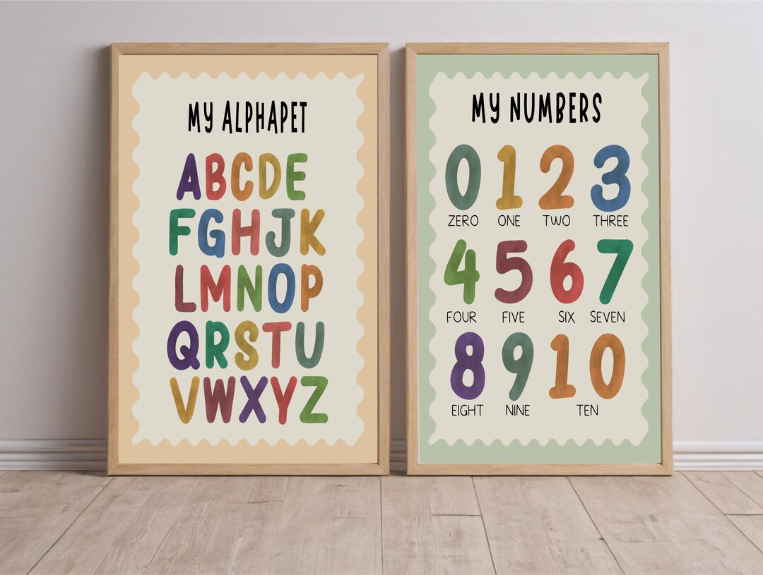 Alphabet and Numbers Posters, Pastel Classroom Decor Set, ABC and 1-10 ...