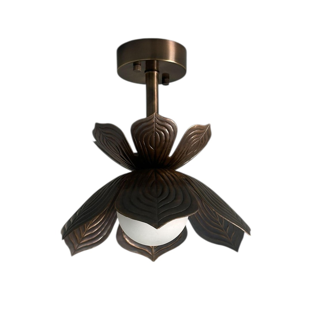 Vintage-inspired Brass Flush Mount Light With Leaf Design - Etsy