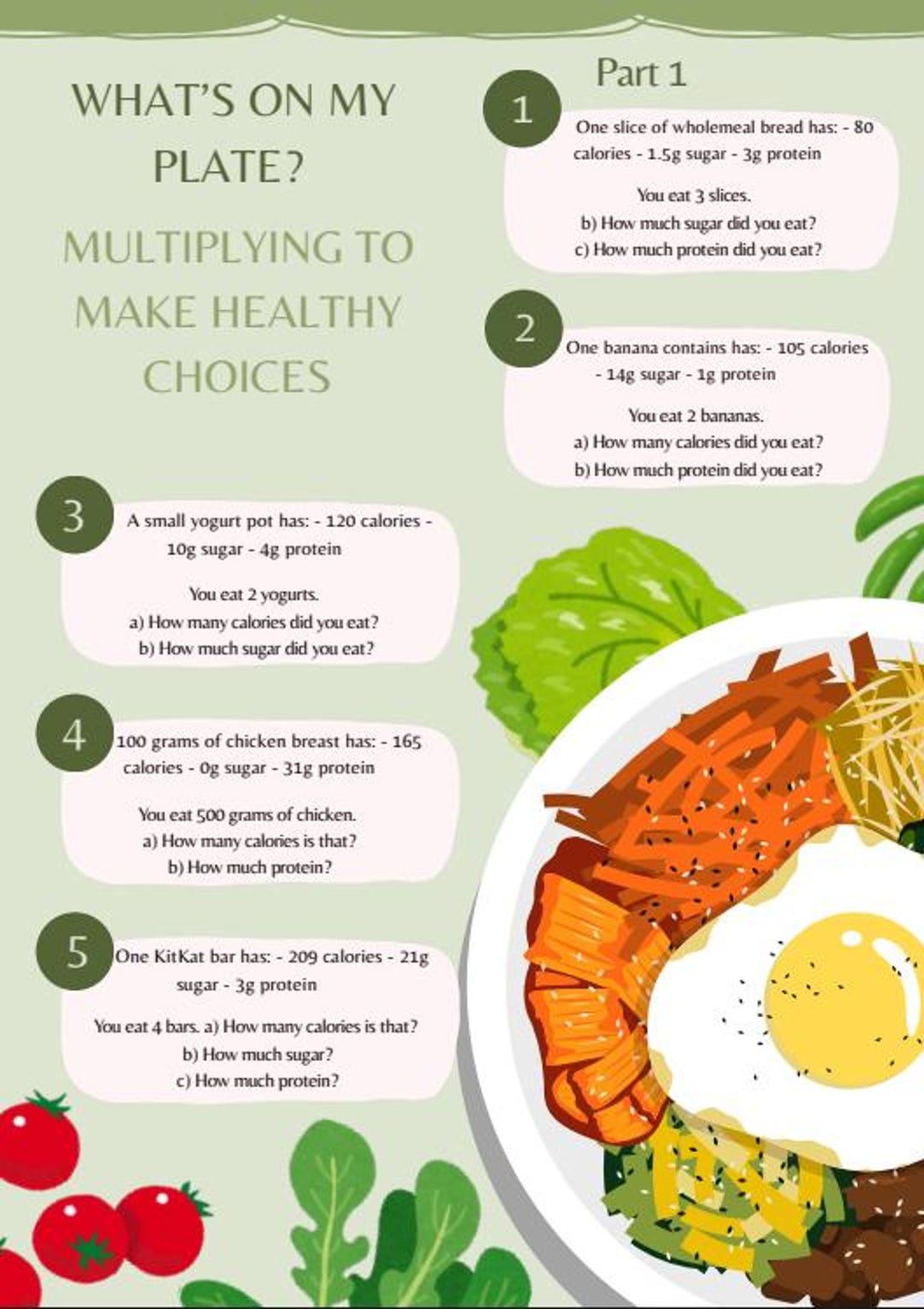 Math & Nutrition Worksheet: Multiplication Practice With Food Facts ...
