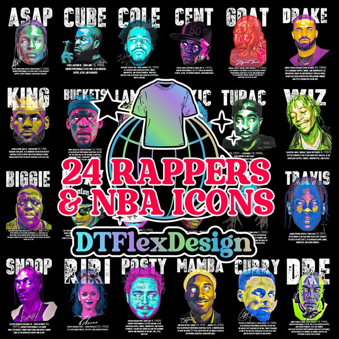 World Wide Rappers and Basketball Icons 24 Design Bundle : High Quality ...