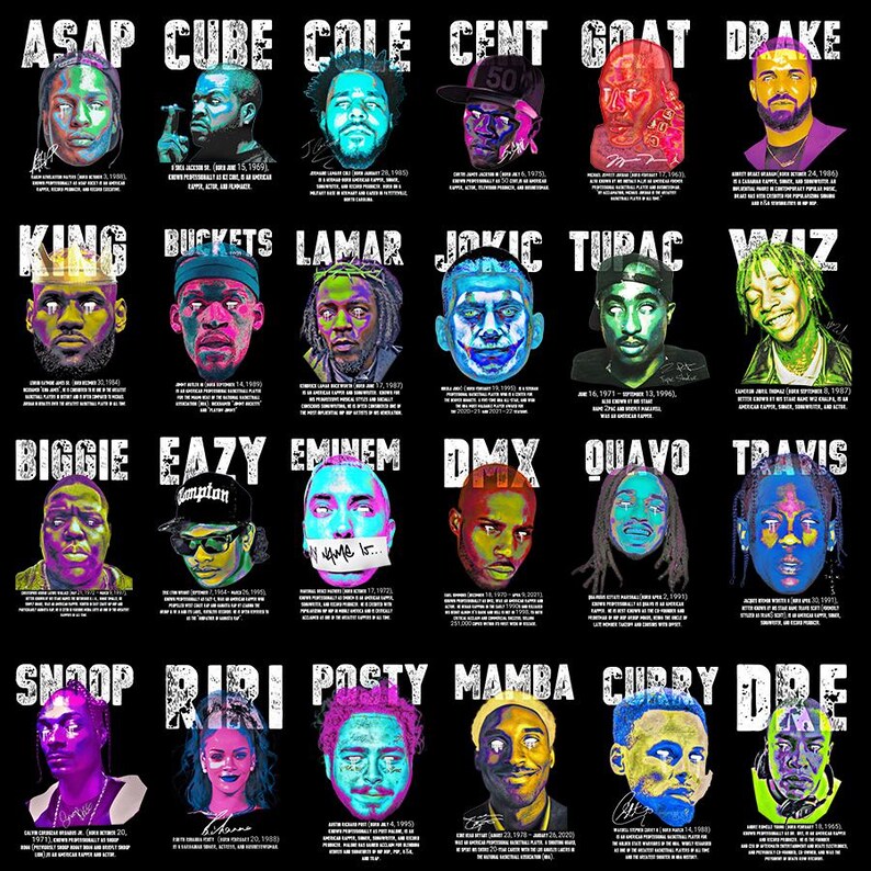 World Wide Rappers and Basketball Icons 24 Design Bundle : High Quality ...