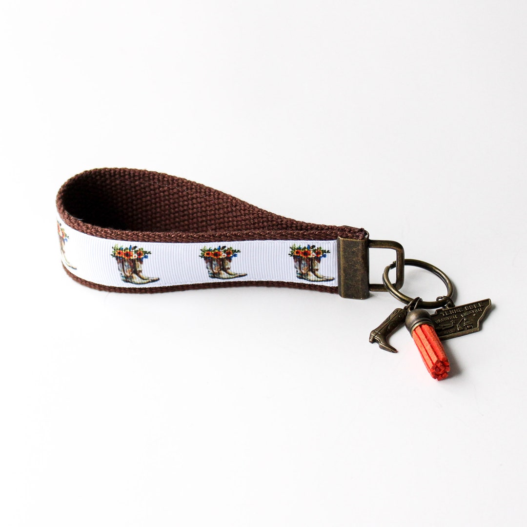 TENNESSEE Floral Cowgirl Boots Themed Keychain Wristlet | Key Holder ...