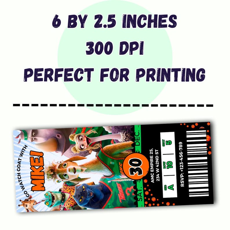 Editable Goat Movie Ticket Invitation, Printable Birthday Invite ...