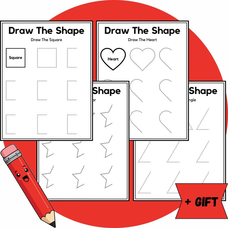 Draw the Shape Worksheets | Shape Recognition Tracing | Early Drawing ...