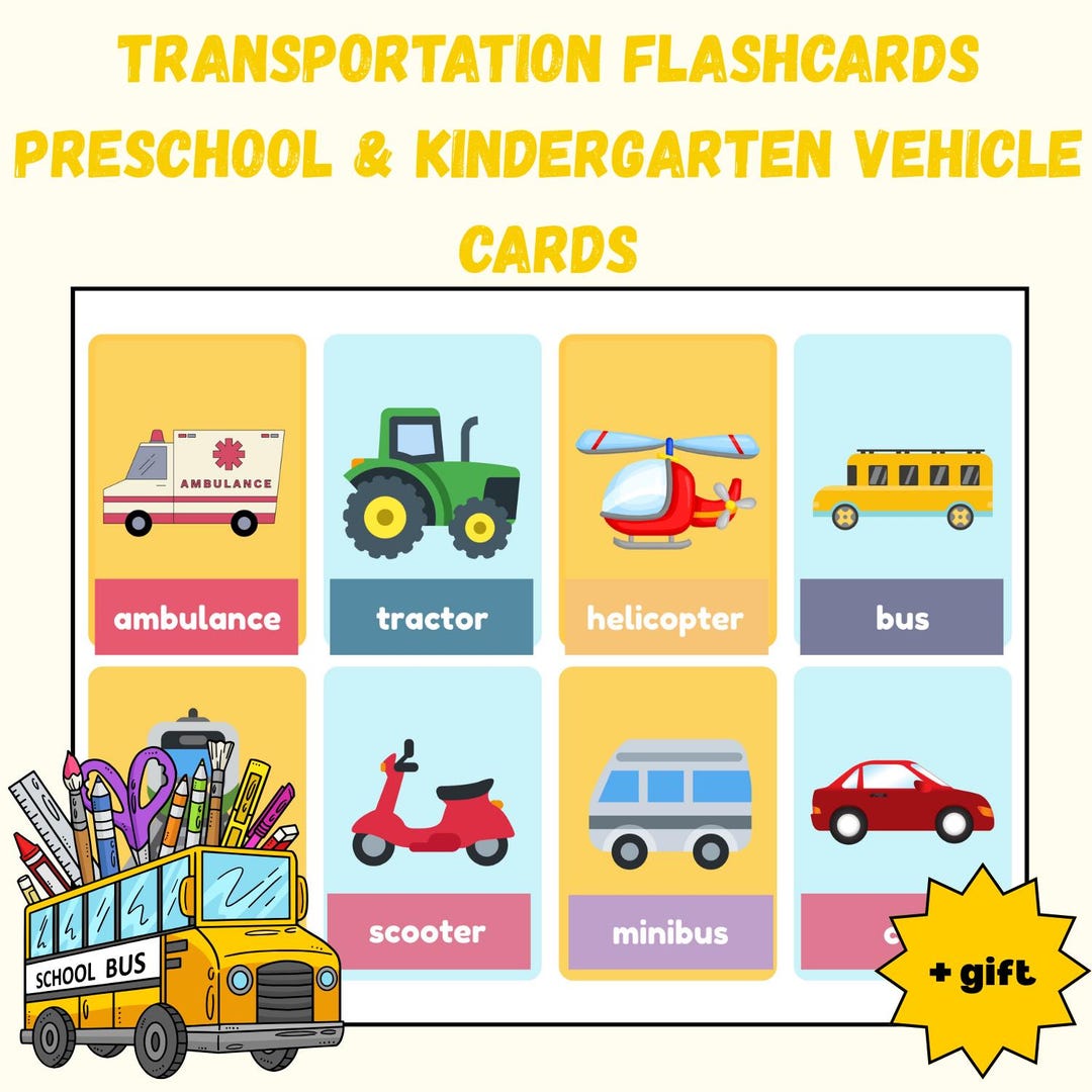 Transportation Flashcards Printable | Preschool Vehicle Cards | Toddler ...