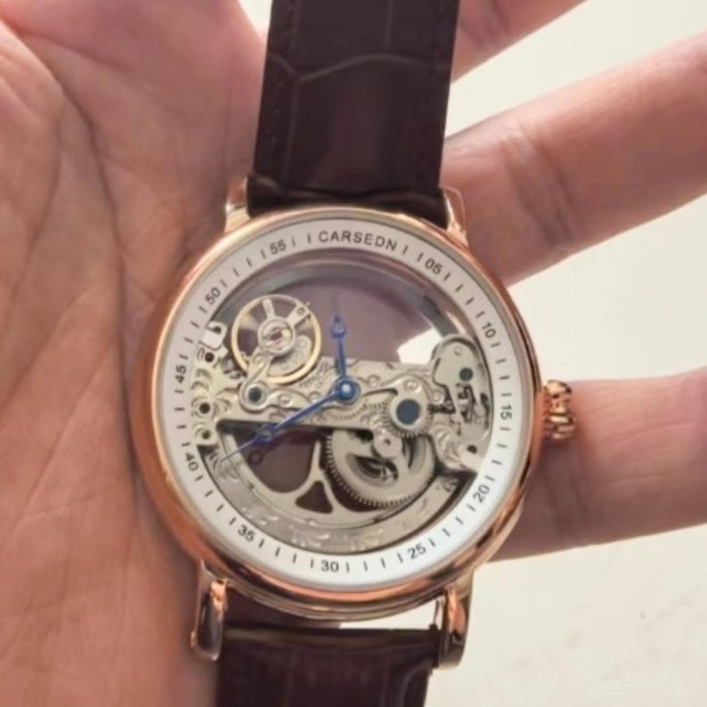Men's Skeleton Automatic Watch • Openwork Dial, Leather Strap - Etsy